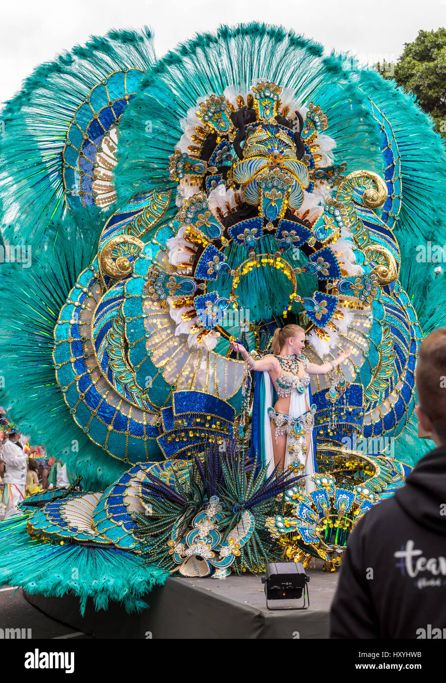 Girl in elaborate costume on enormous decorated float in Tenerife ...
