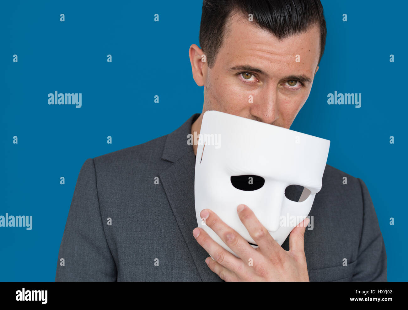 Caucasian Man Sad Mask Concept Stock Photo - Alamy
