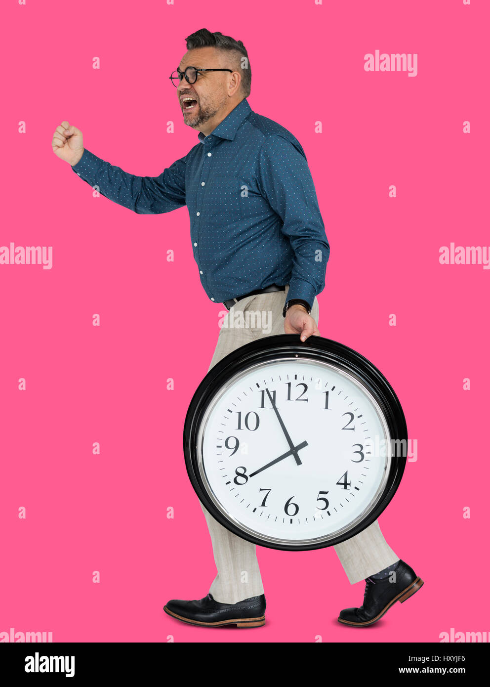 Caucasian Man Rushing Clock Stock Photo - Alamy