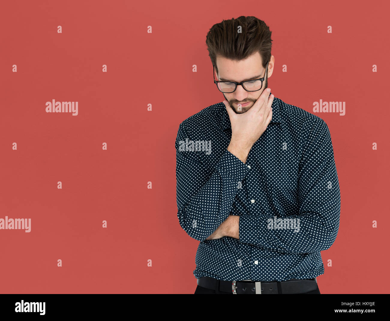 Man Curious Thinking Hand Gesture Portrait Stock Photo - Alamy