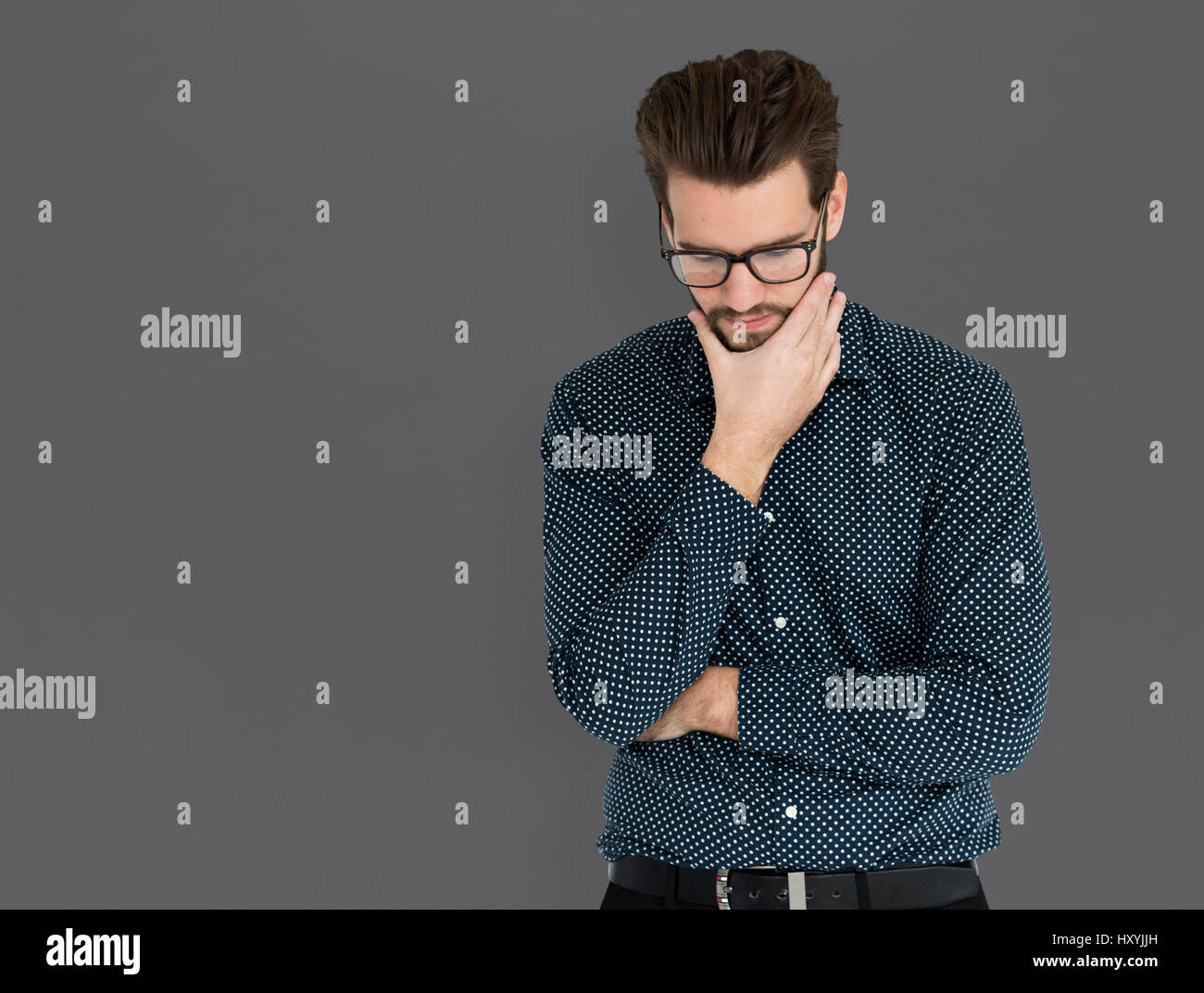 Man Curious Thinking Hand Gesture Portrait Stock Photo - Alamy