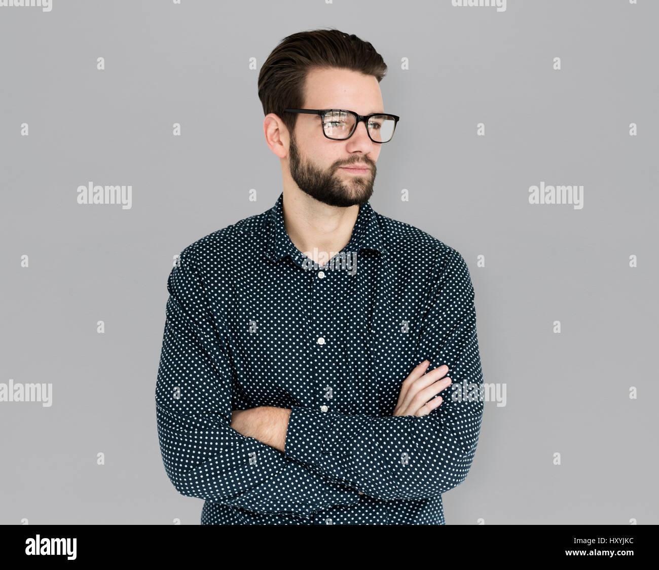 Man Curious Thinking Arms Crossed Portrait Stock Photo - Alamy