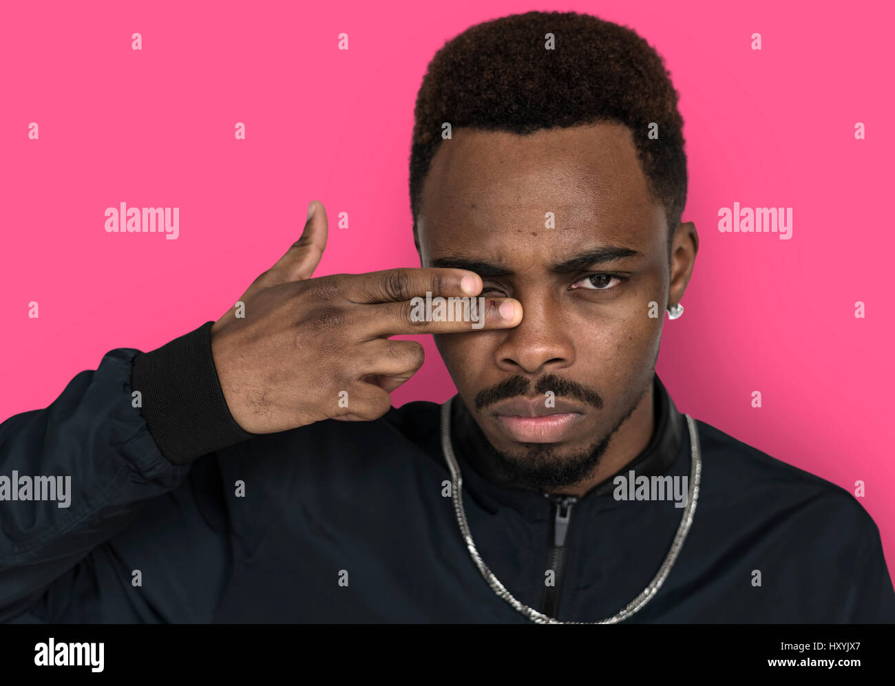 African Descent Man Serious Hand Gesture Stock Photo - Alamy