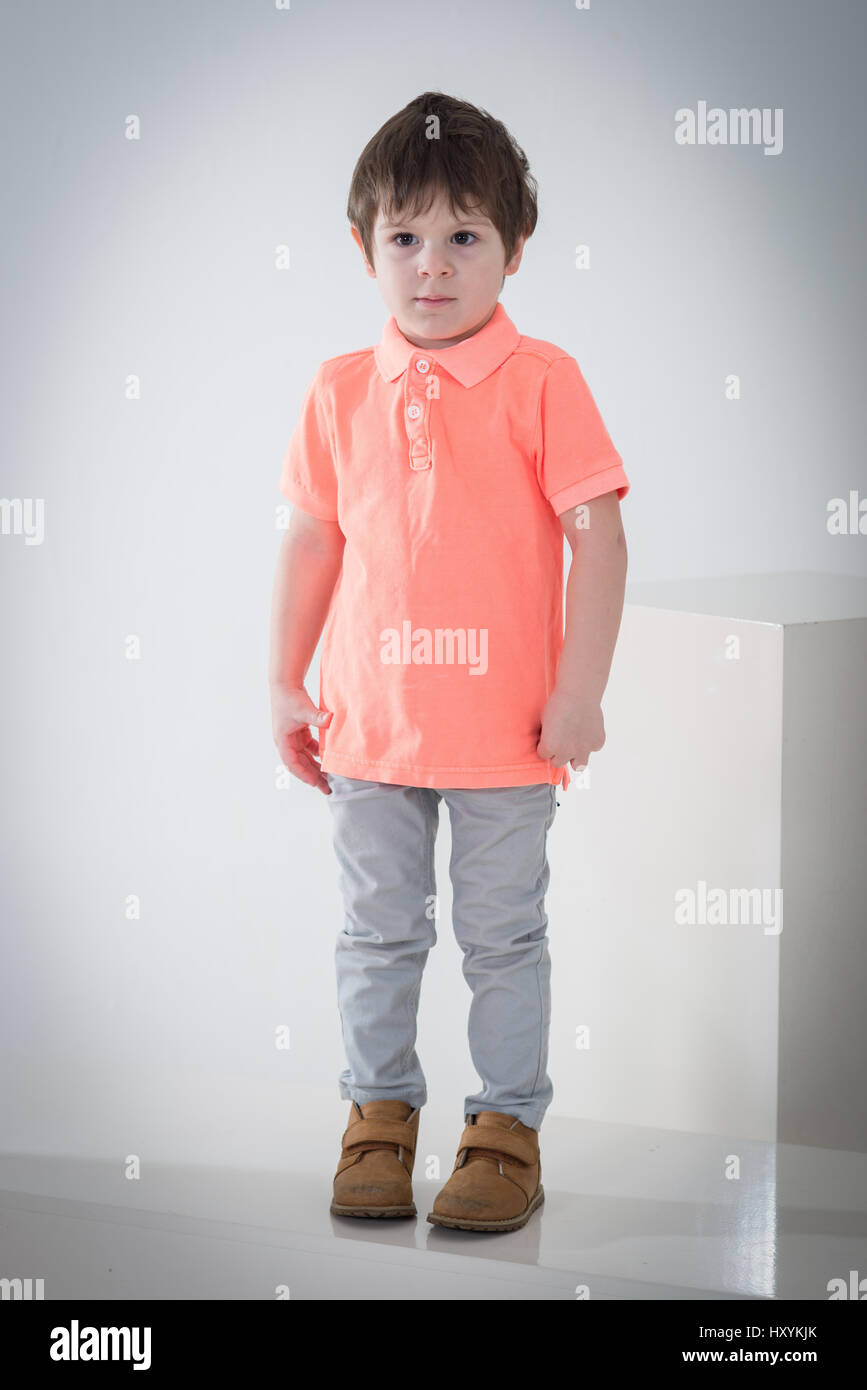 Little stylish fashion model - boy on white backgrpund in modern ...