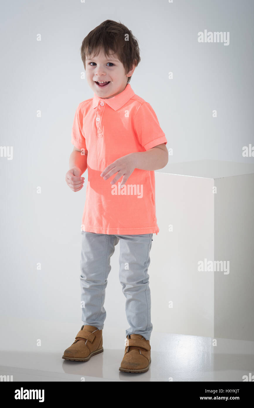 Little stylish fashion model - boy on white backgrpund in modern ...