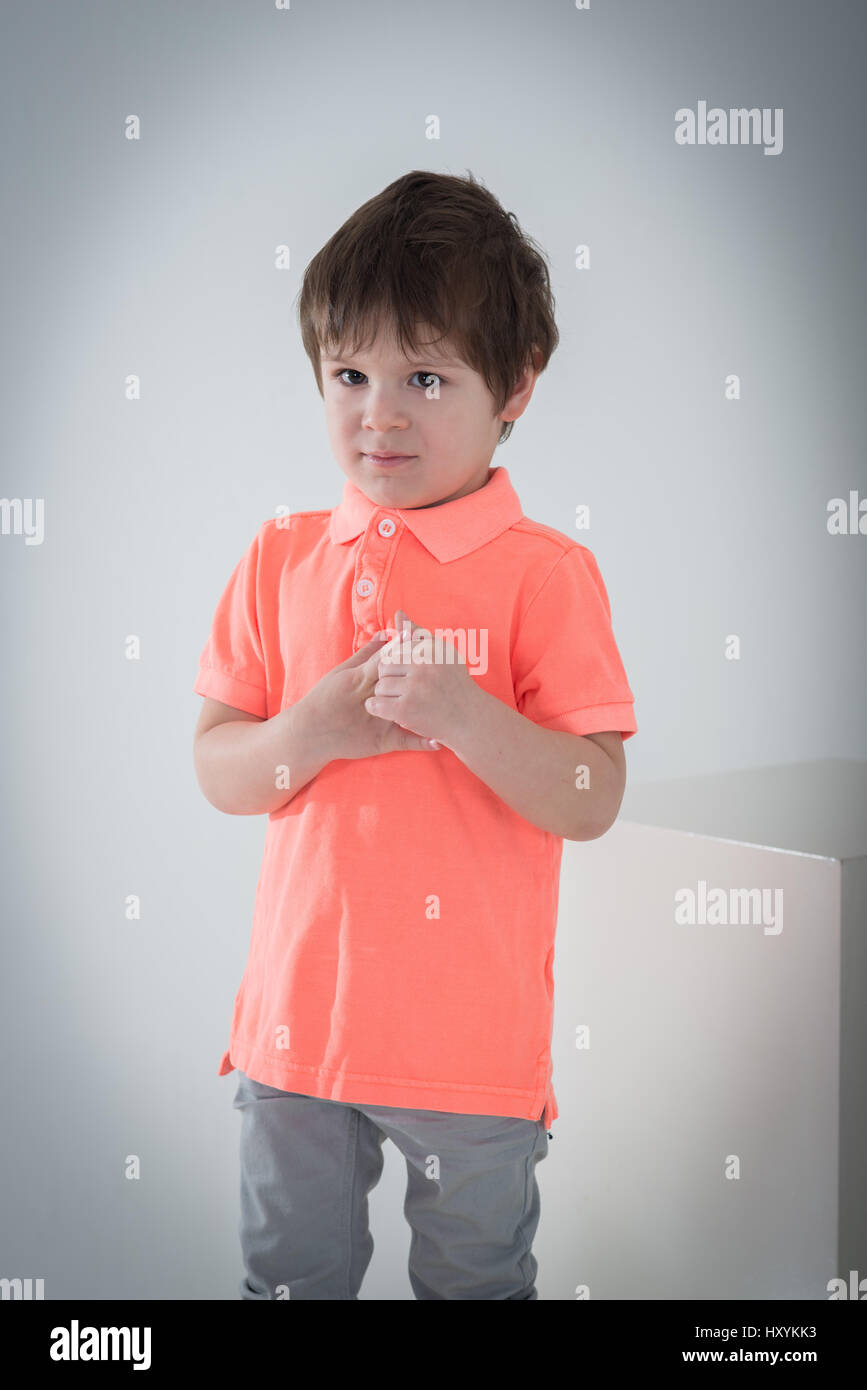 Little stylish fashion model - boy on white backgrpund in modern ...