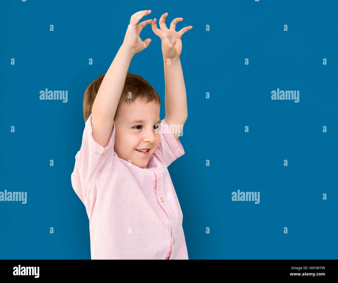 Little Boy Hands Up Cute Adorable Cheerful Stock Photo - Alamy