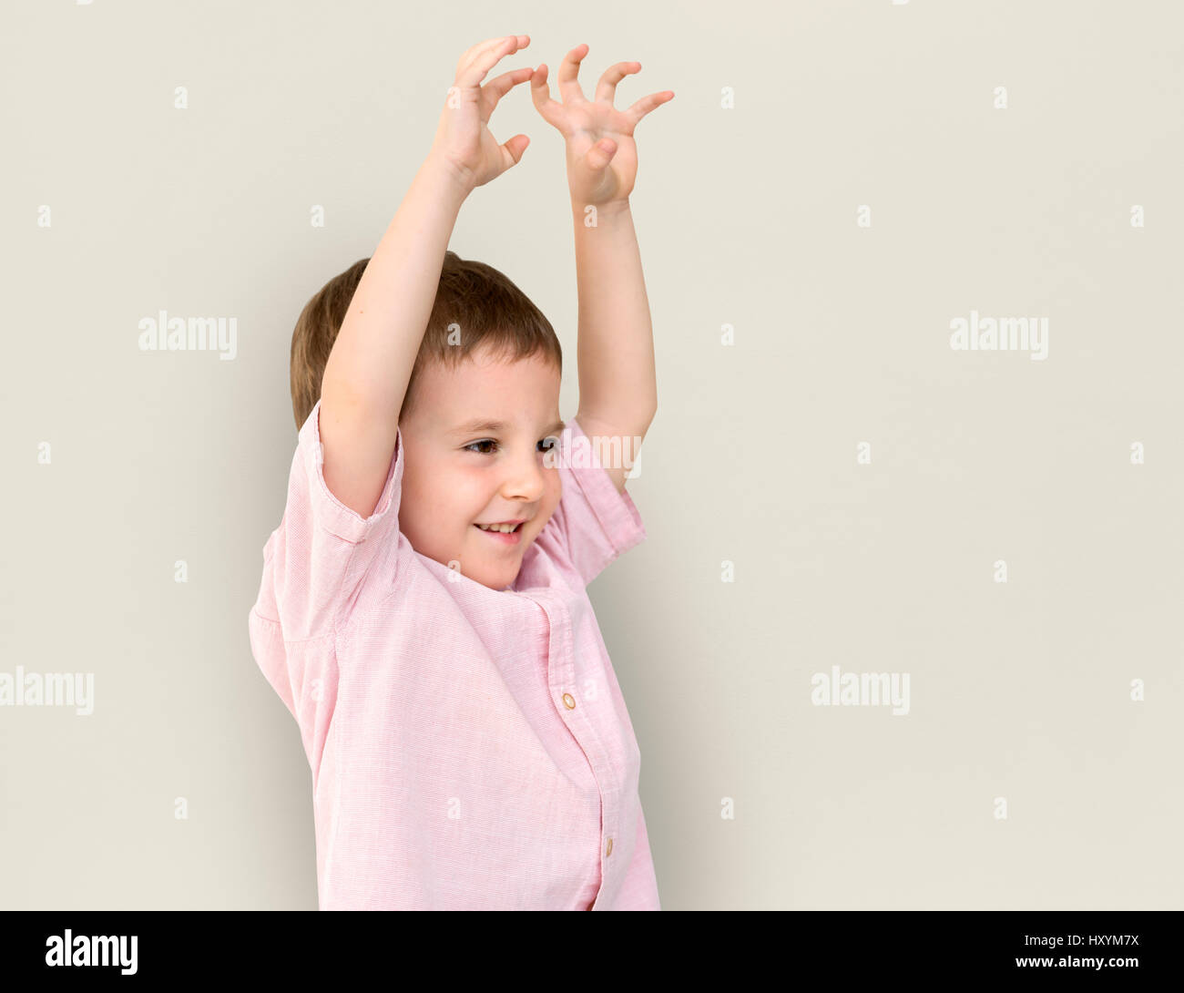 Little Boy Hands Up Cute Adorable Cheerful Stock Photo - Alamy