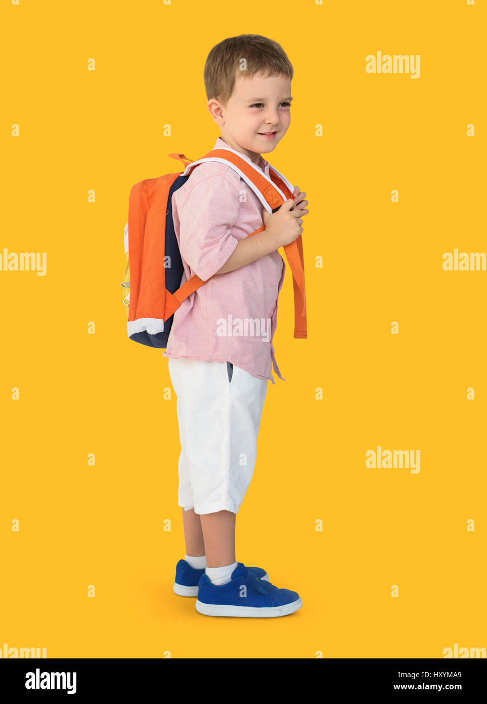 Caucasian Little Boy Smile Backpack Stock Photo - Alamy