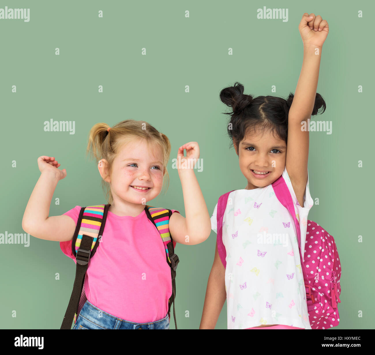Little Girls Hands Up Cheerful Happy Stock Photo - Alamy