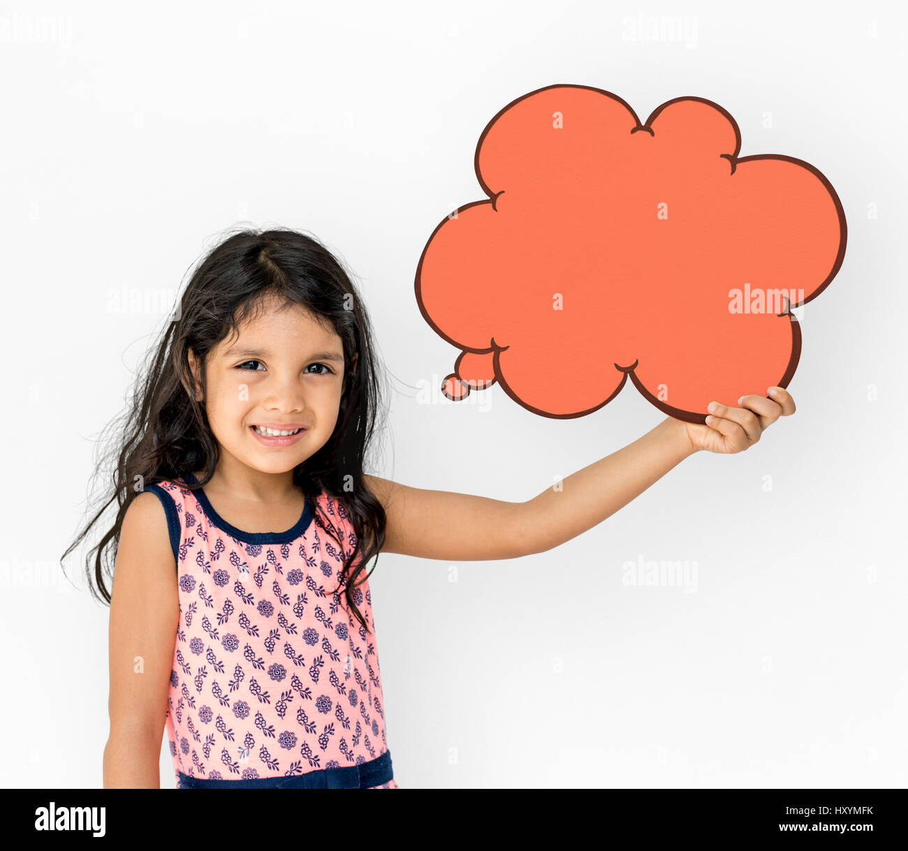 Little Girl Holding Chat Box Smiling Adorable Stock Photo - Alamy