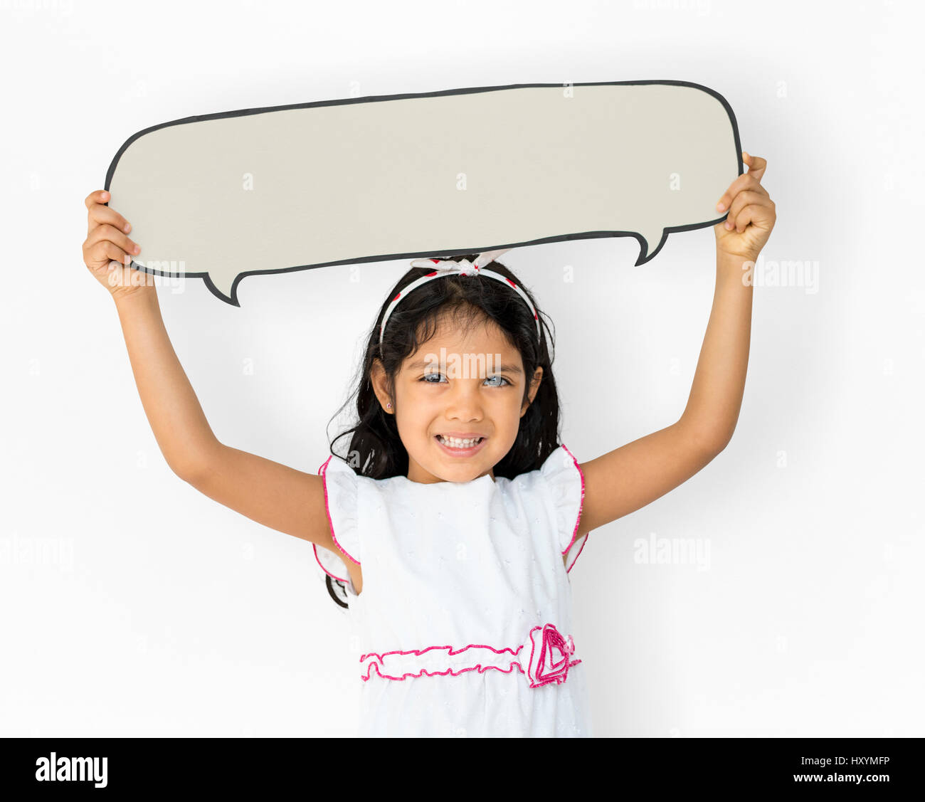 Little Girl Holding Chat Box Smiling Adorable Stock Photo - Alamy