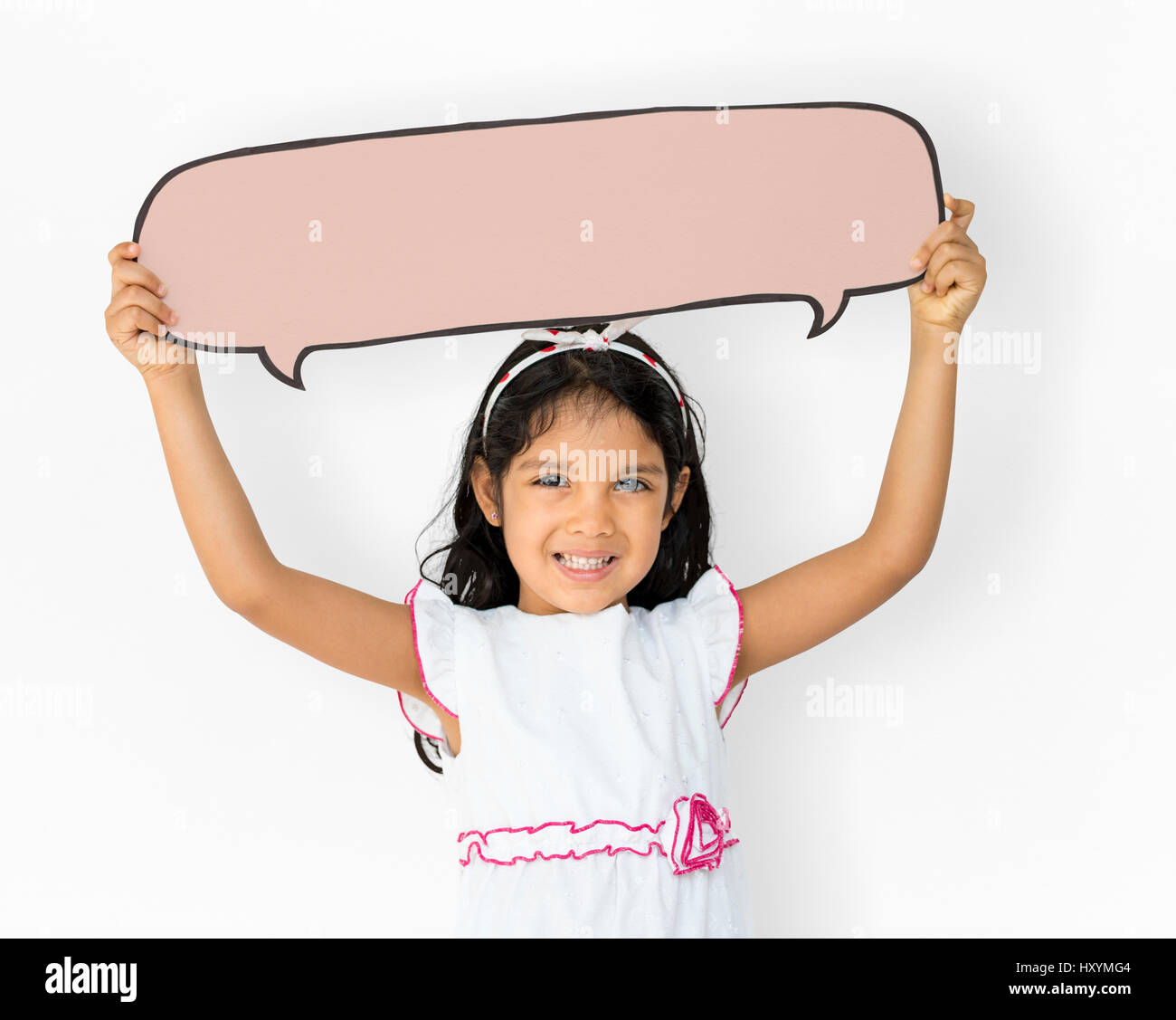 Little Girl Holding Chat Box Smiling Adorable Stock Photo - Alamy