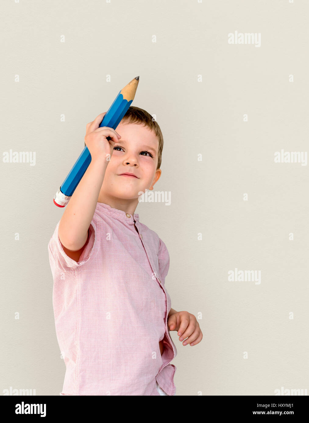 Little Boy Drawing Pencil Smiling Stock Photo - Alamy