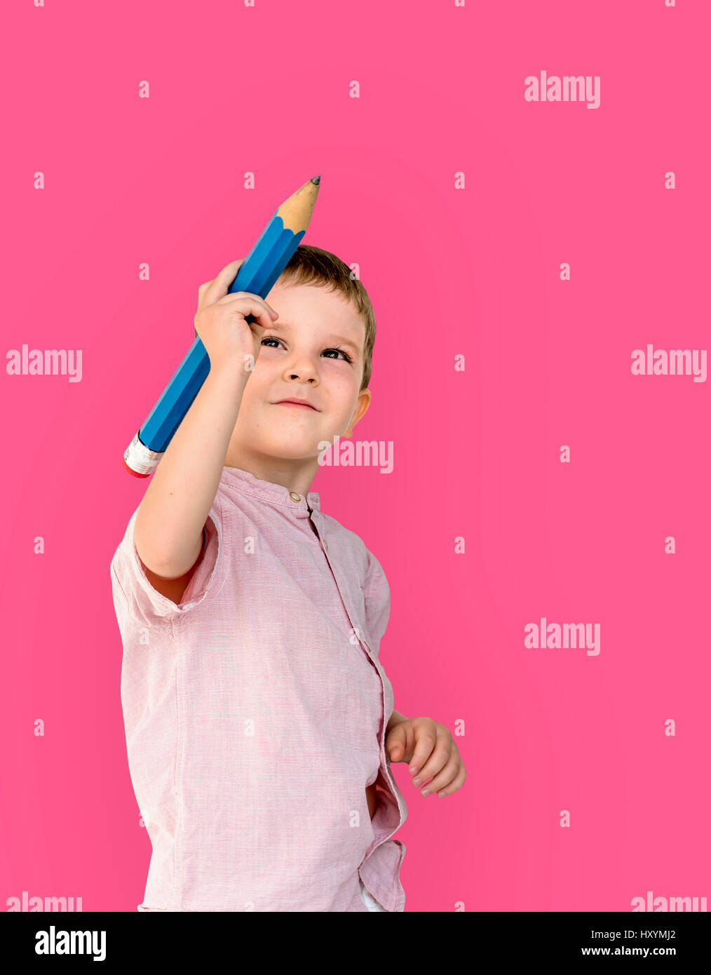 Little Boy Drawing Pencil Smiling Stock Photo - Alamy