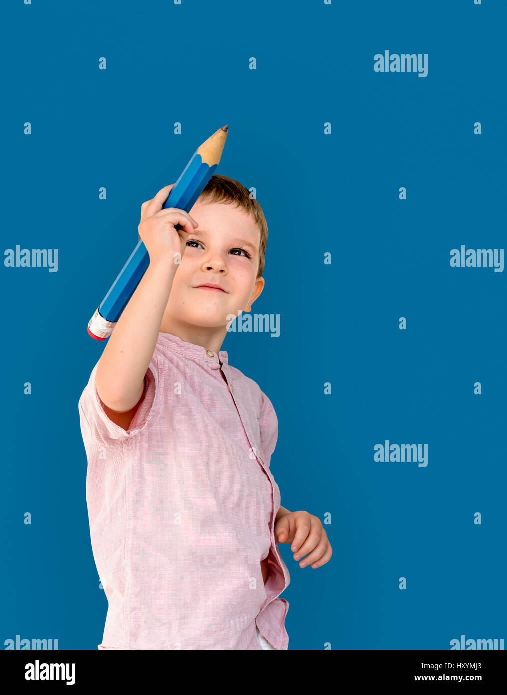 Little Boy Drawing Pencil Smiling Stock Photo - Alamy