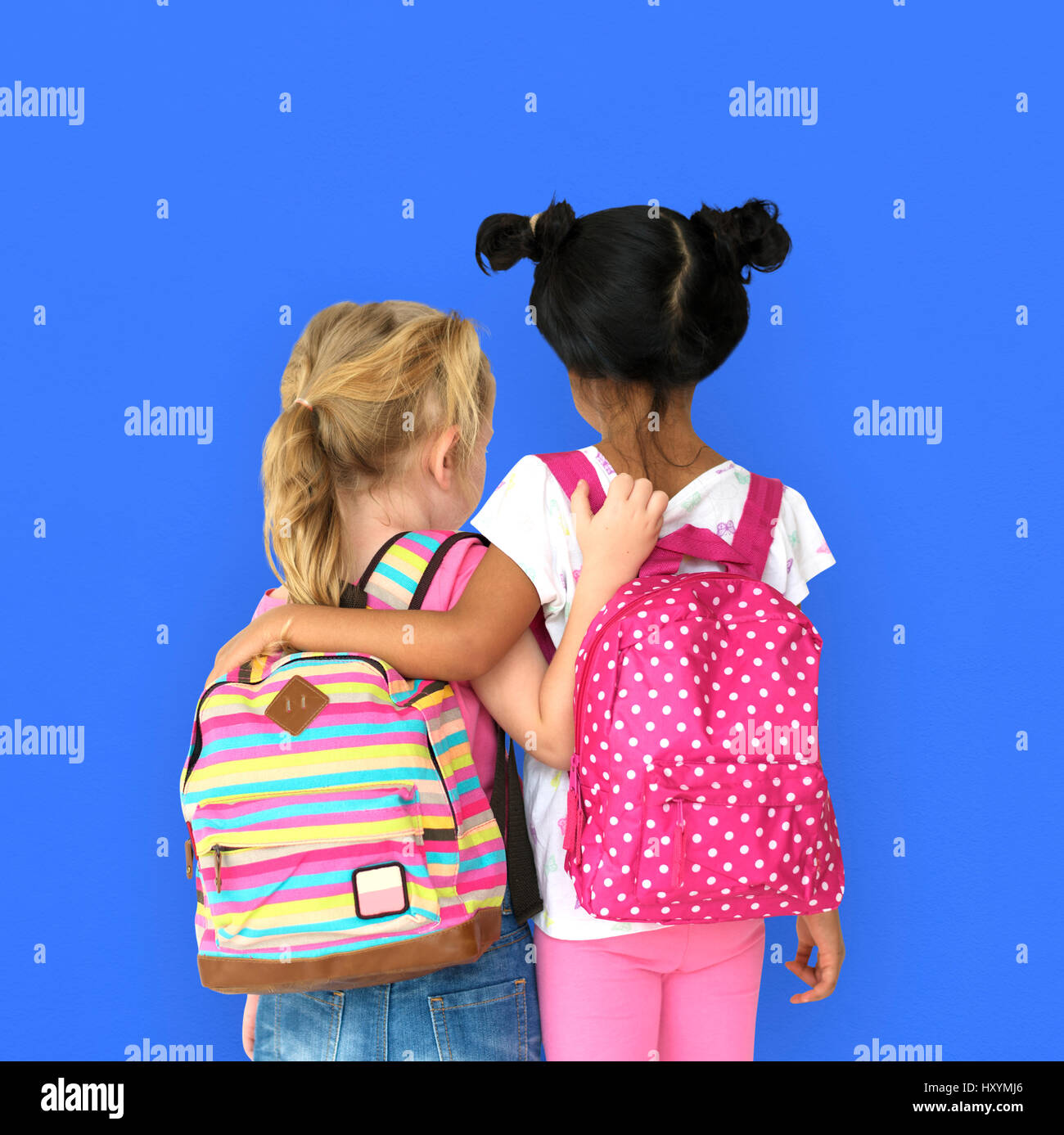 Little Girls Backpack Back View Stock Photo - Alamy
