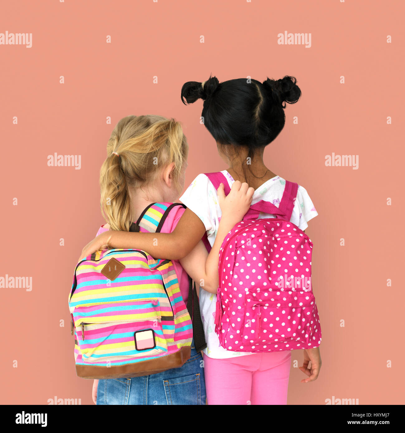 Little Girls Backpack Back View Stock Photo - Alamy