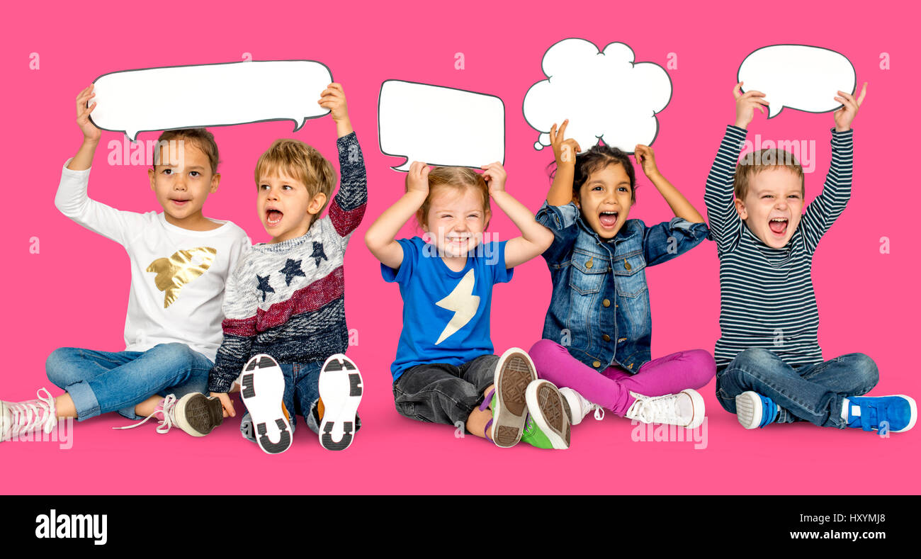 Children Smiling Happiness Friendship Togetherness Speech Bubble Stock ...