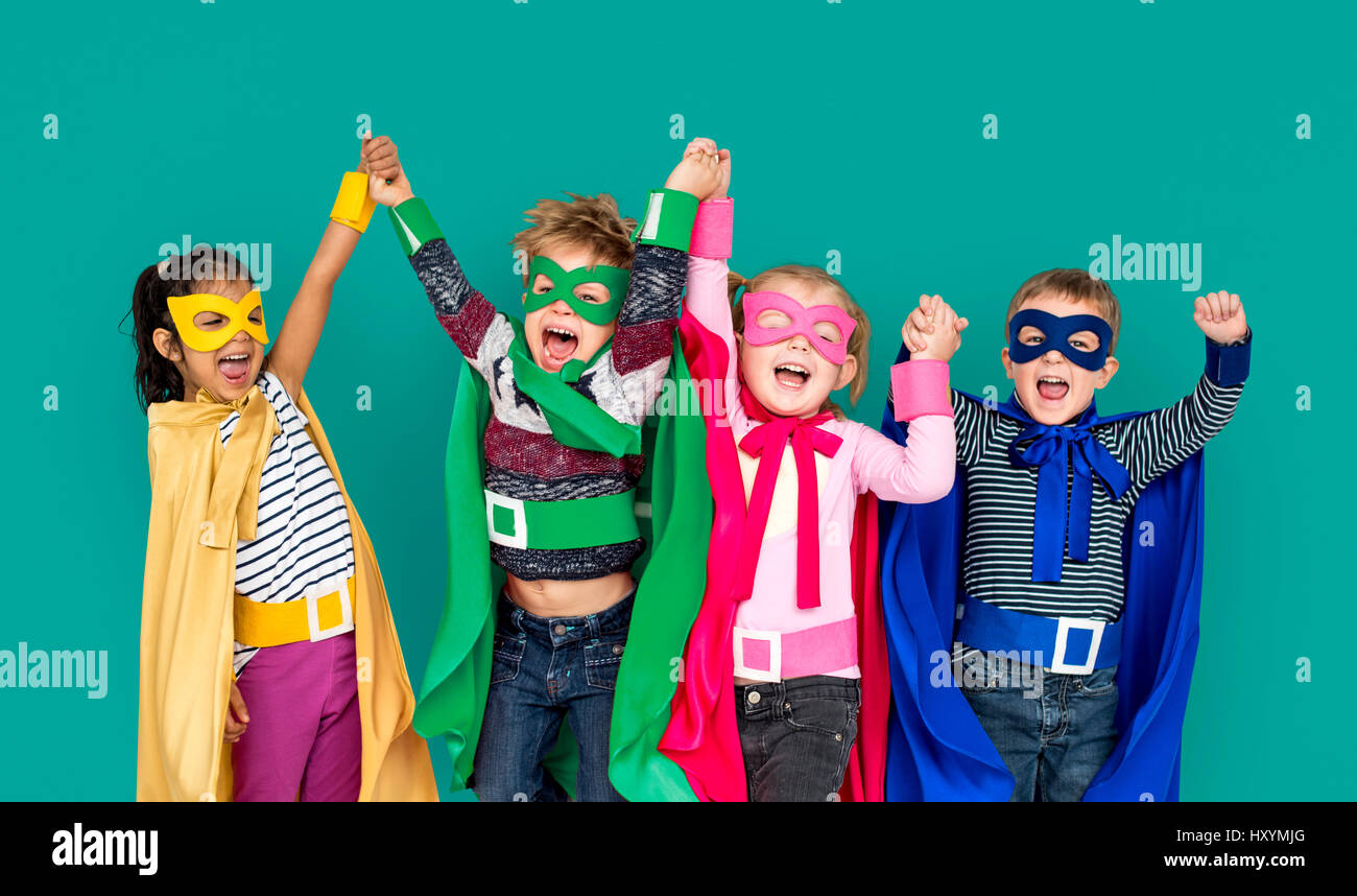 Superhero Kids Friendship Smiling Happiness Playful Togetherness Stock ...