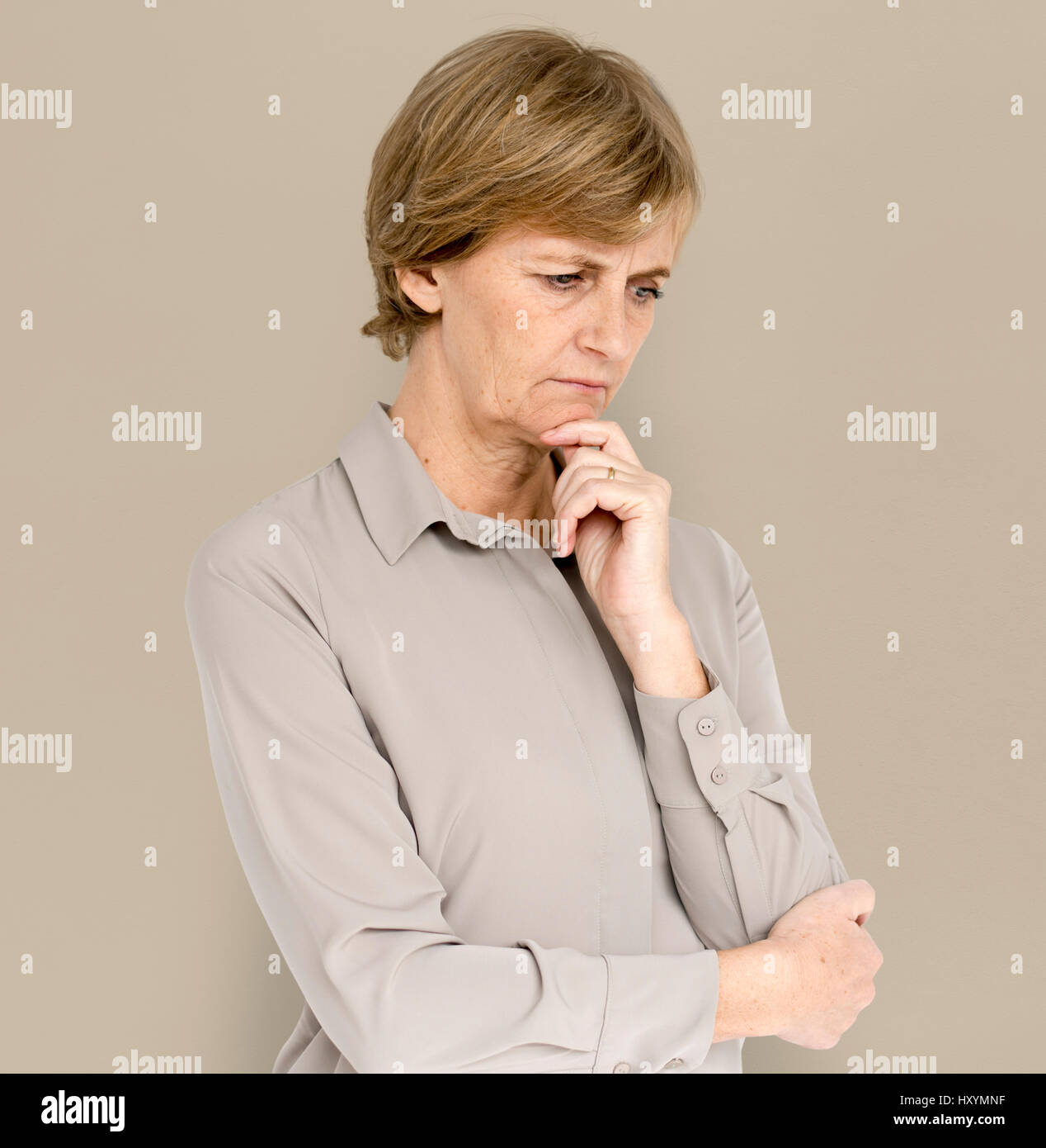 Senior Adult Woman Curious Thinking Studio Portrait Stock Photo - Alamy
