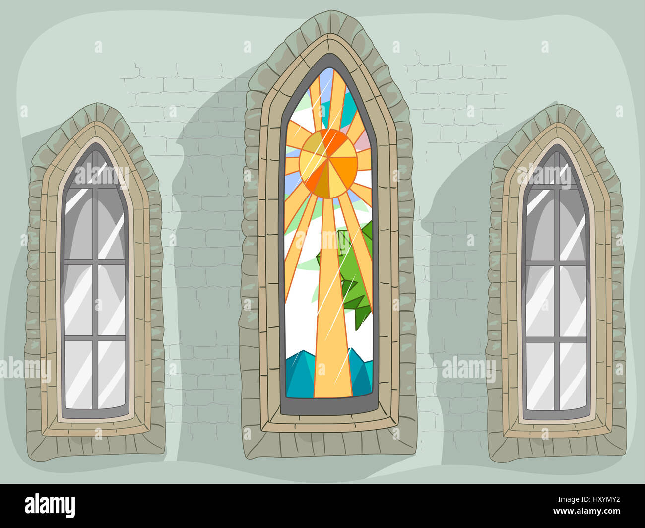 Illustration of a Lancet Window with a Stained Glass Design Stock Photo ...