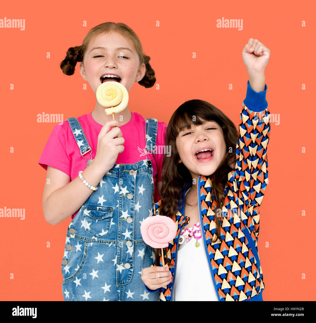Children Smiling Happiness Studio Portrait Sweet Lollipop Stock Photo ...