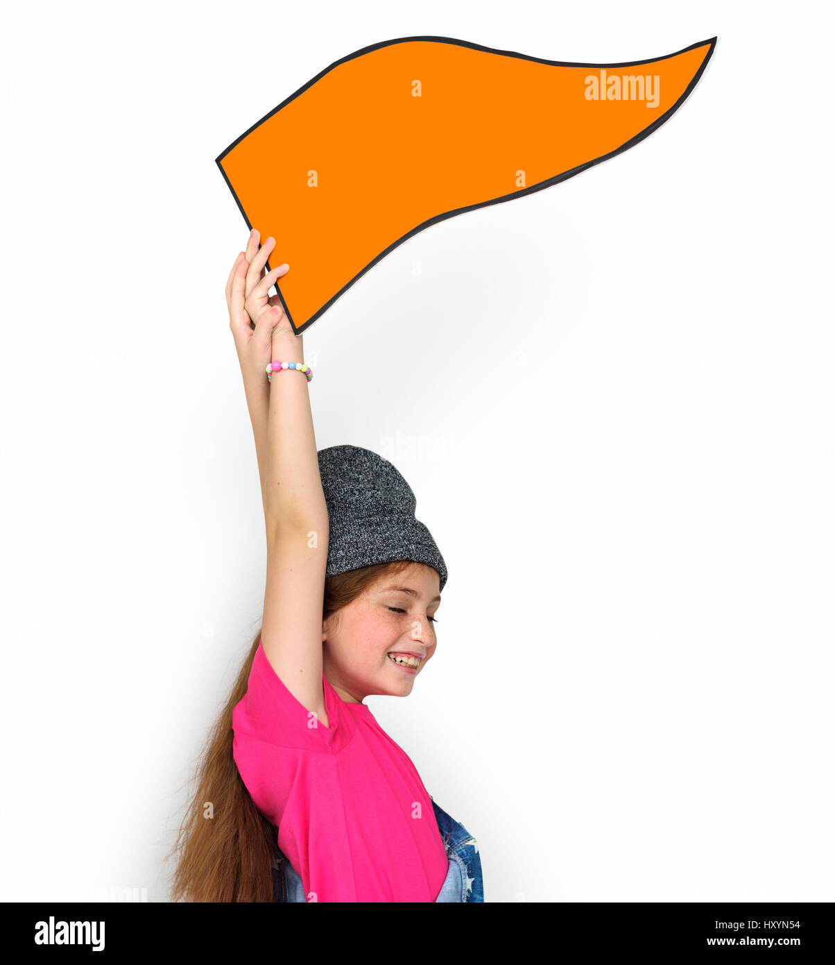 Little Girl Smiling Happiness Banner Flag Copy Space Portrait Stock ...
