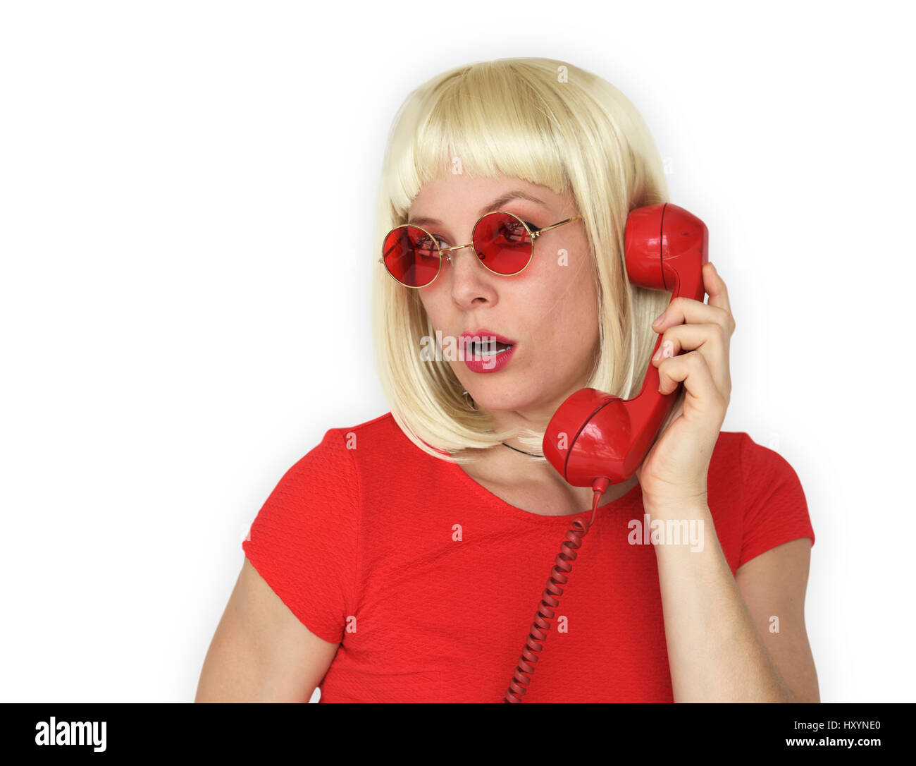 Caucasian Blonde Woman Answering Phone Stock Photo - Alamy