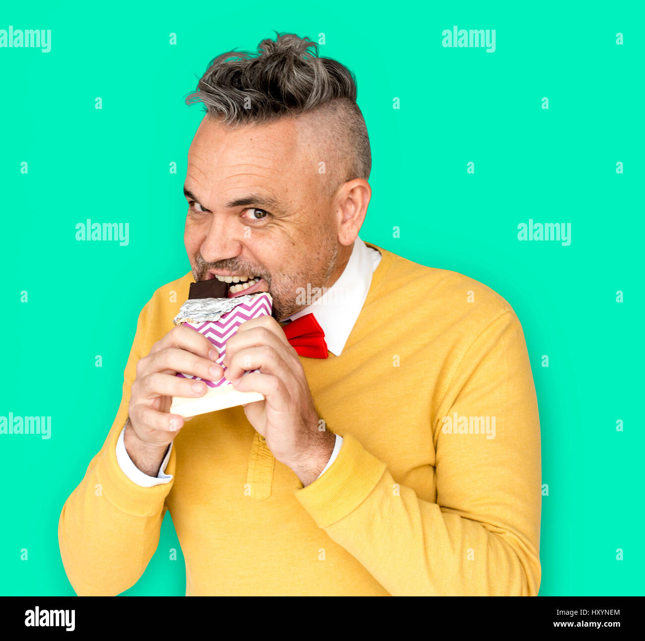 Caucasian Man Eating Chocolate Smile Stock Photo - Alamy