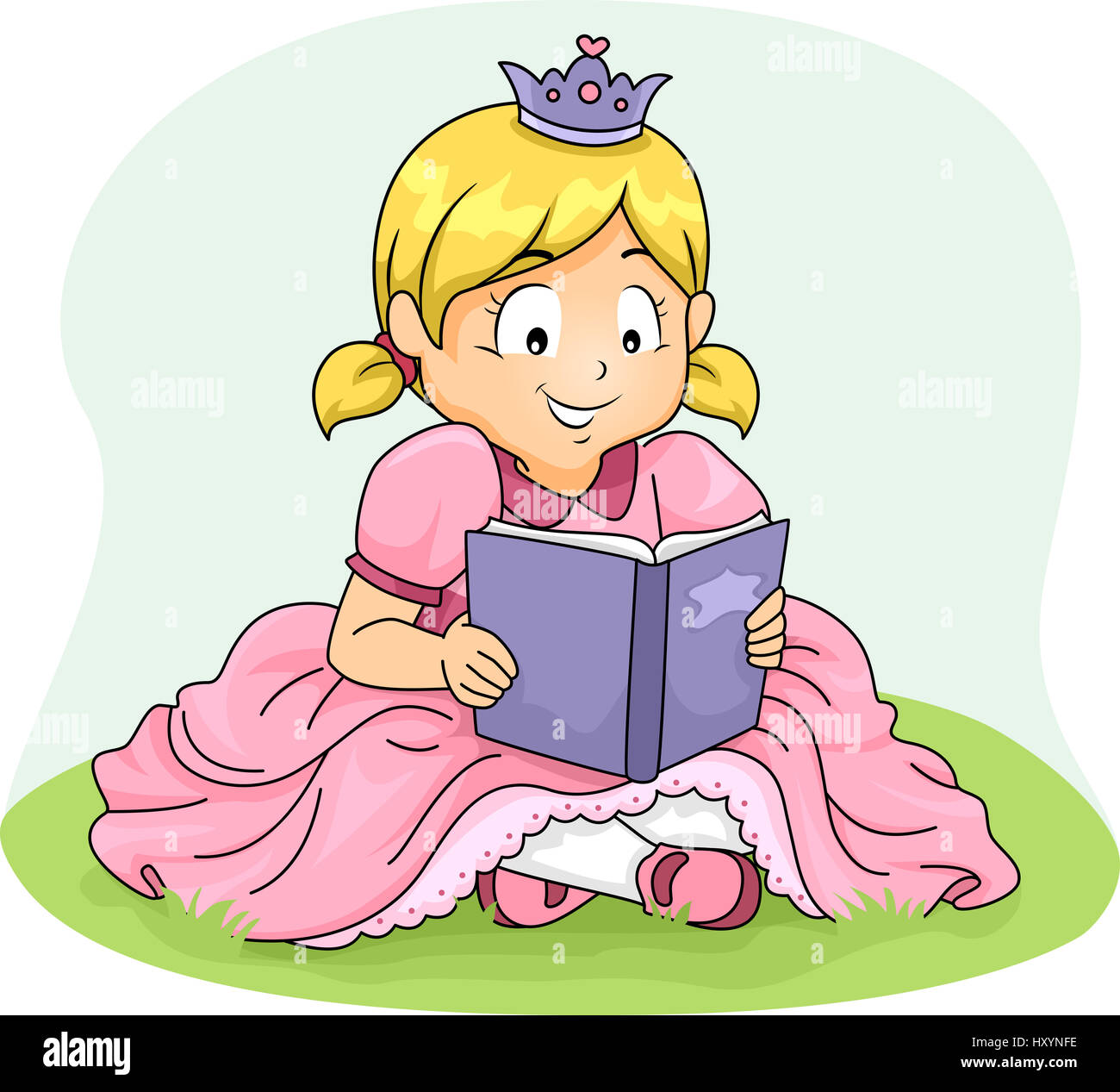 Illustration of a Girl Wearing a Princess Costume Reading a Book Stock ...