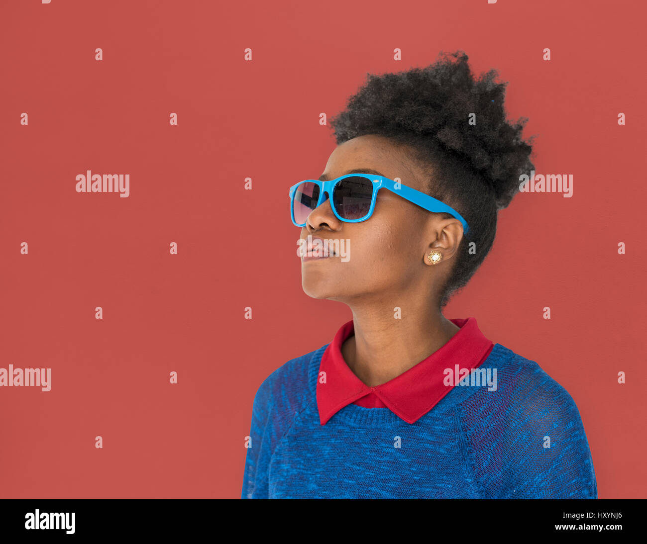 African Descent Afro Woman with Sunglasses Stock Photo - Alamy