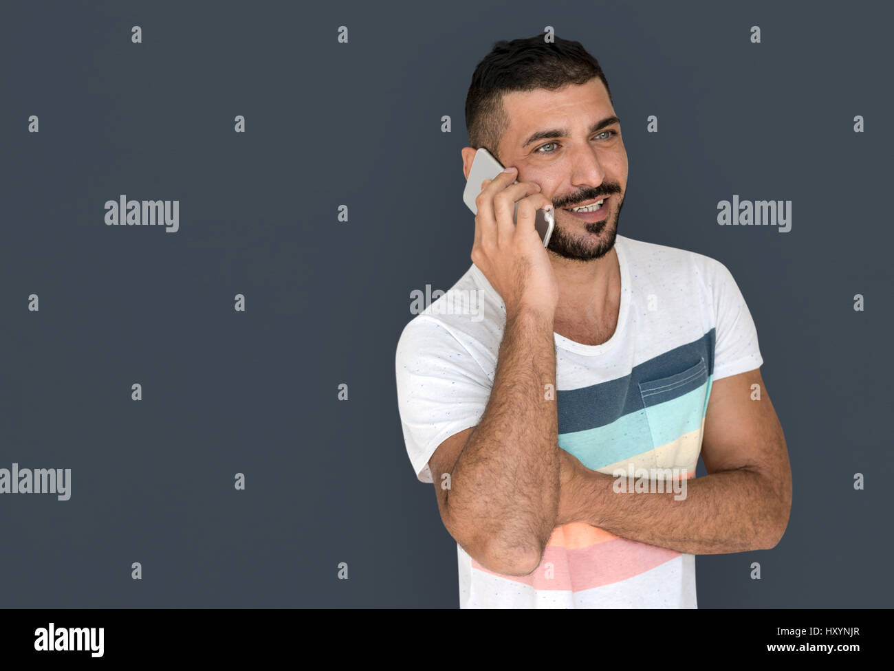 Caucasian Man Talking Phone Smile Stock Photo - Alamy