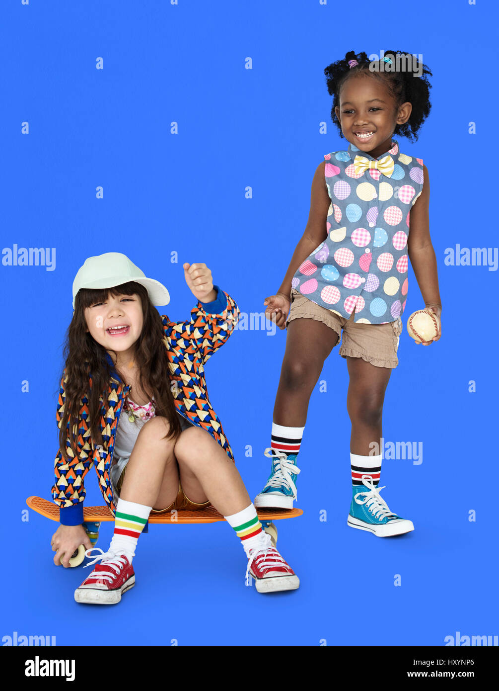 Children Girlfriends Smiling Happiness Friendship Togetherness Studio ...