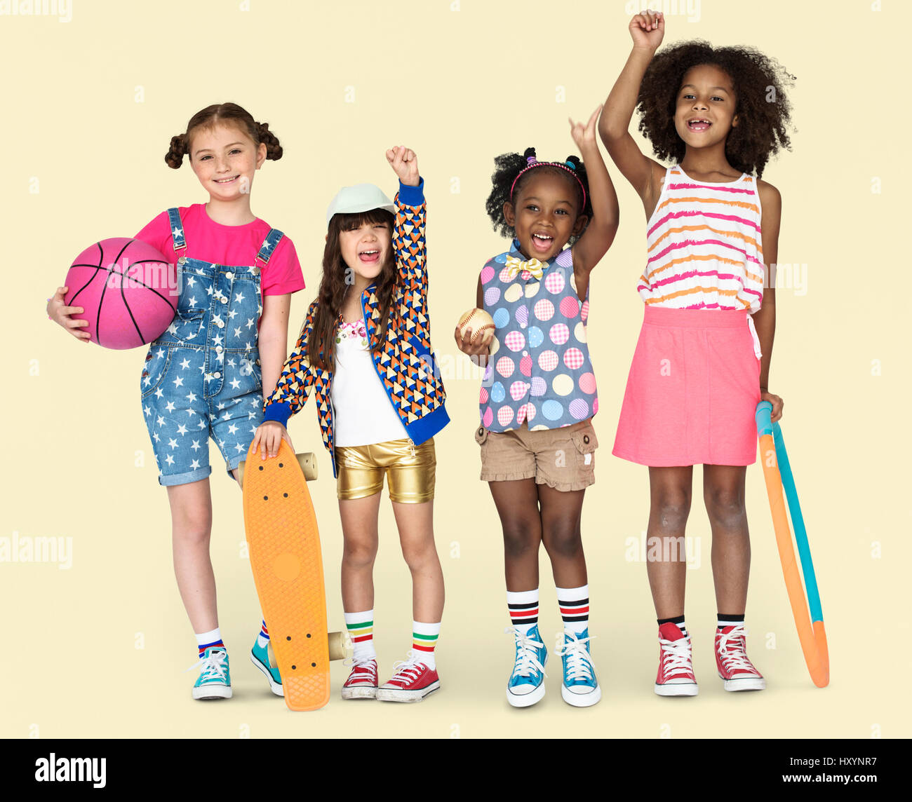 Children Girlfriends Smiling Happiness Friendship Togetherness Studio ...