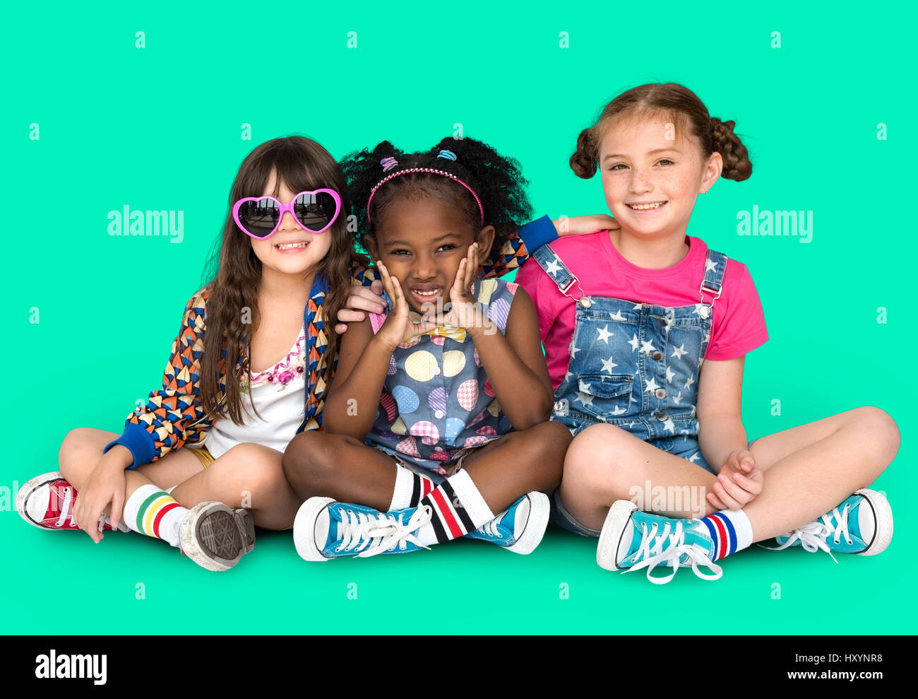 Children Girlfriends Smiling Happiness Friendship Togetherness Studio ...