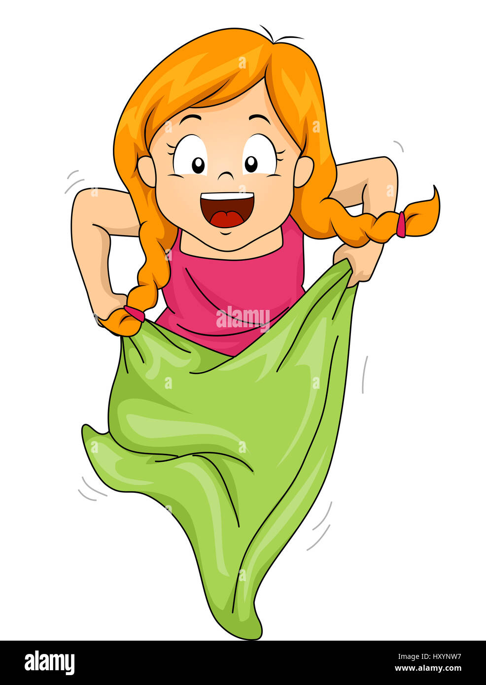 Illustration of a Little Girl Competing in a Sack Race Stock Photo - Alamy
