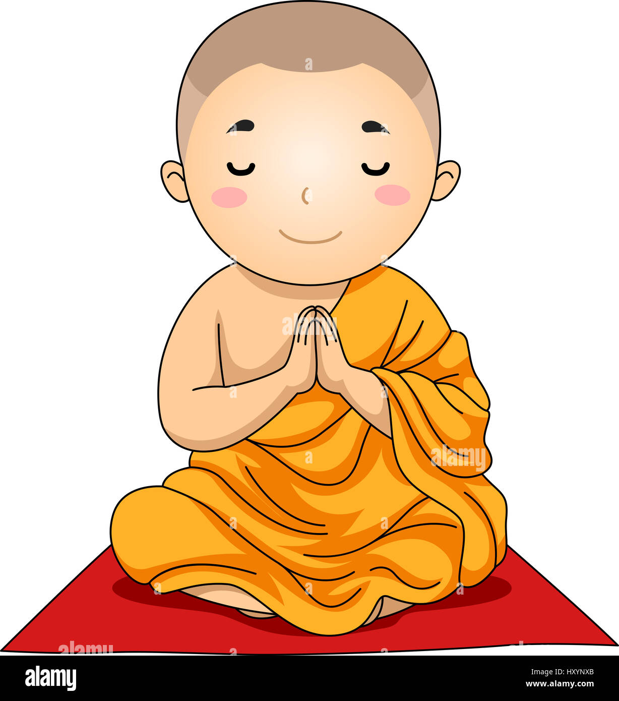 Illustration of a Little Buddhist Boy with His Hands Clutched in Prayer ...