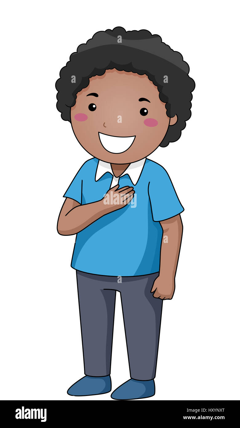 Illustration of a Little Boy with His Hand Pressed Against His Chest ...