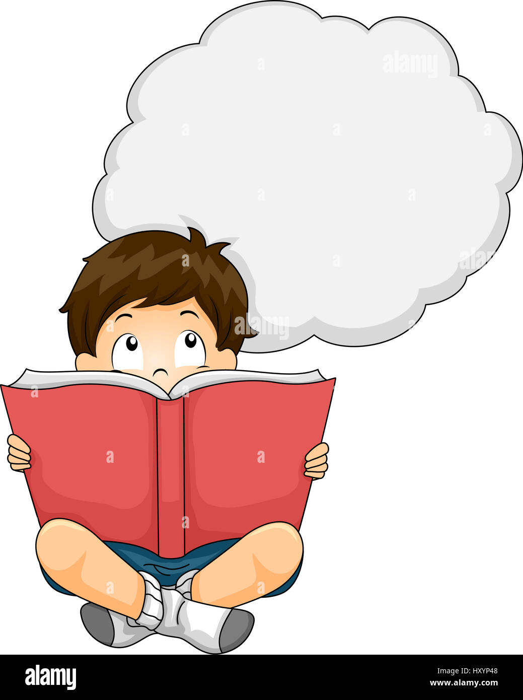 Illustration of a Little Boy Reading a Book While a Thought Bubble ...