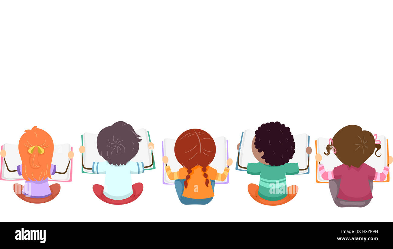 Top View Illustration of Kids Busy with Reading Books Stock Photo - Alamy
