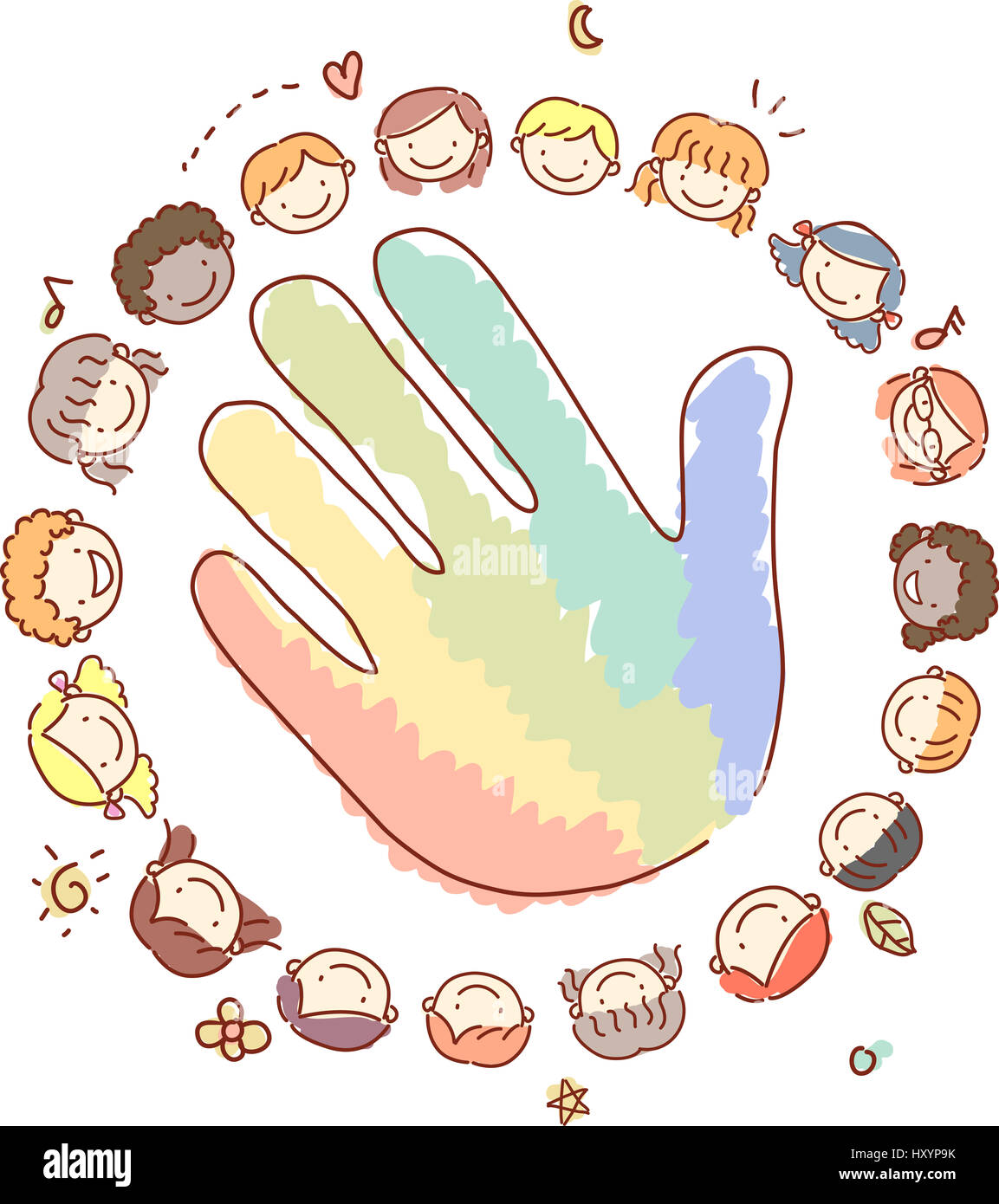 Doodle Illustration of Kids Surrounding a Hand Painted with Different ...
