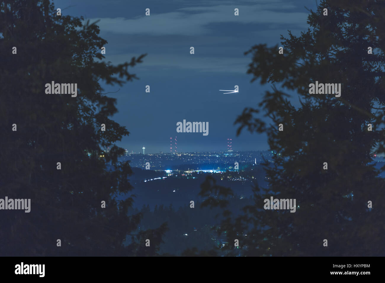 Airplane turning near an airport over Seattle, Washington, USA in ...