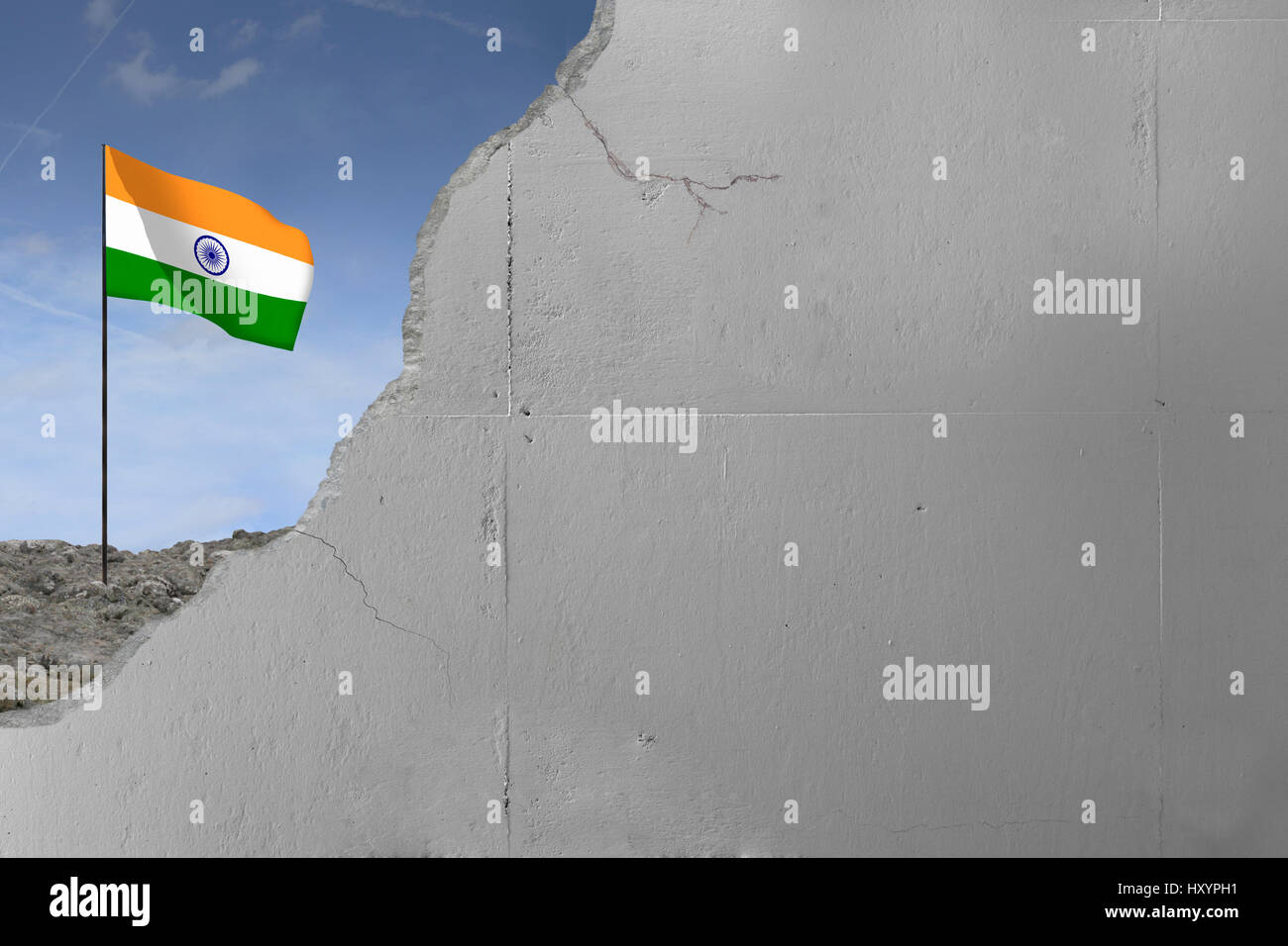 Indian flag behind a concrete wall Stock Photo - Alamy
