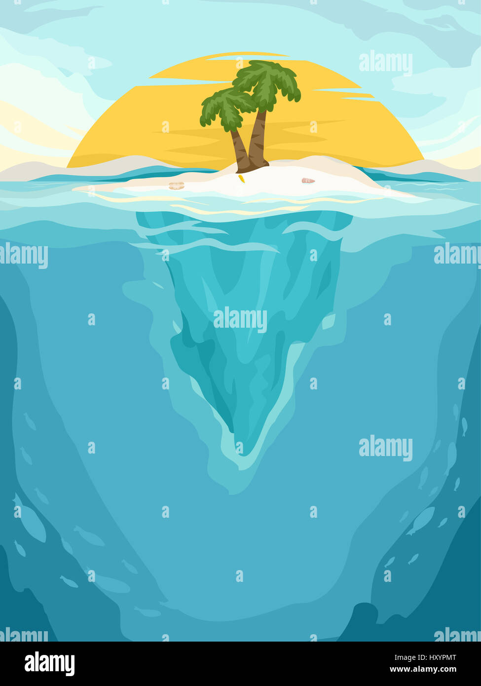 Background Illustration of a Tiny Islet in the Middle of the Sea Stock ...