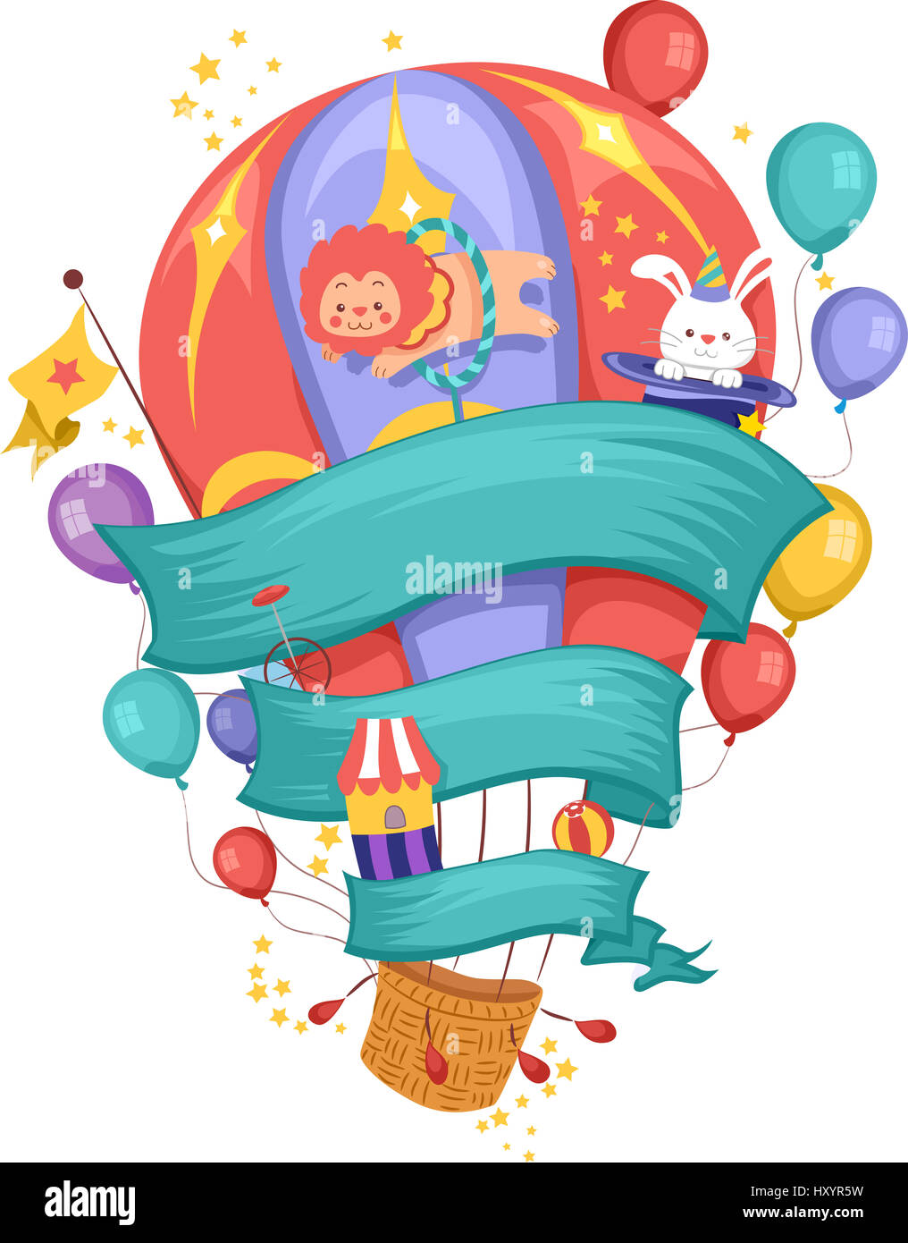 Illustration of a Hot Air Balloon Decorated with Carnival Related Items ...