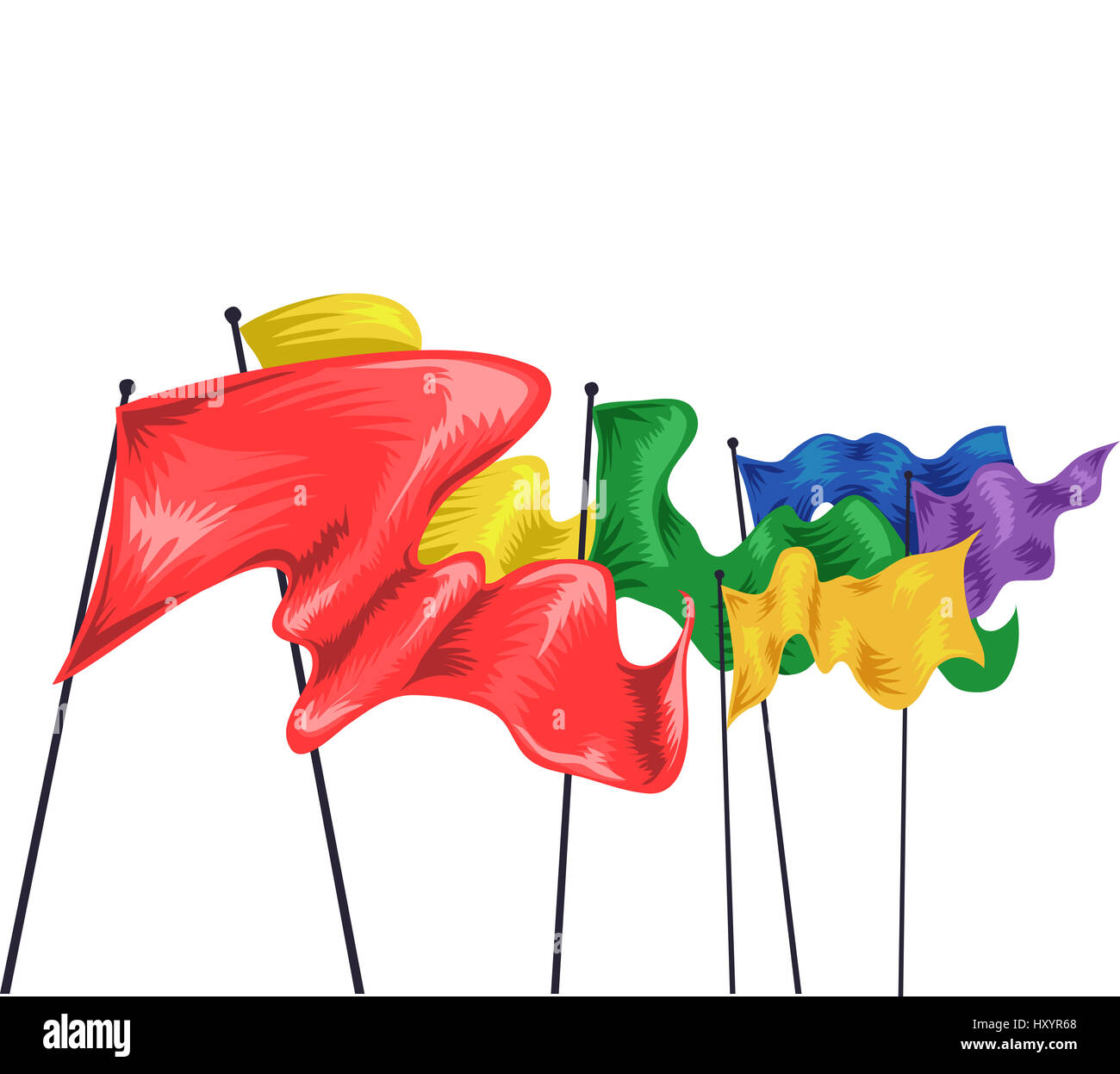 Illustration of Colorful Flags Fluttering in the Air Stock Photo - Alamy