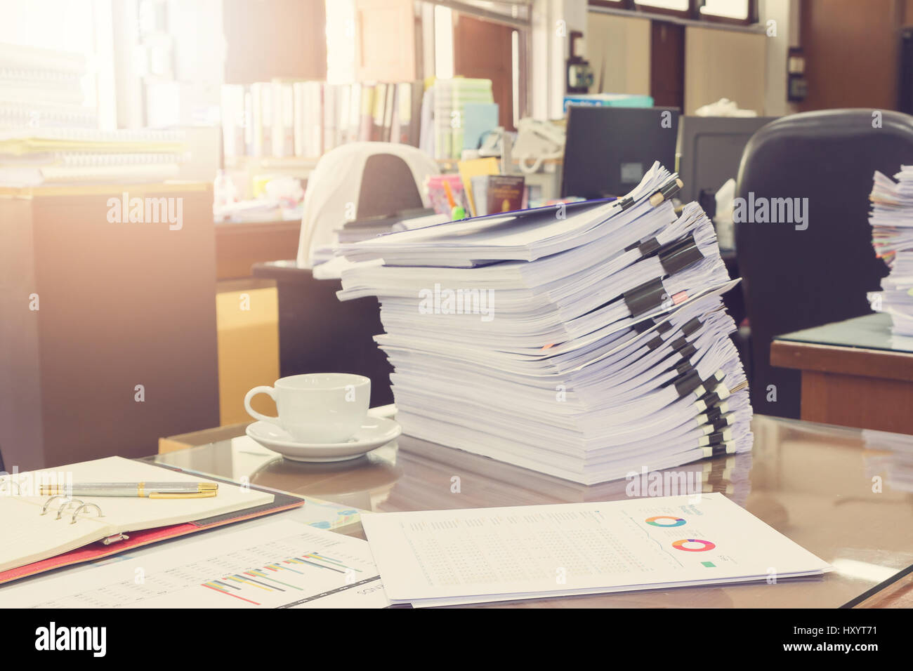Business Concept, Pile of unfinished documents on office desk, Stack of ...