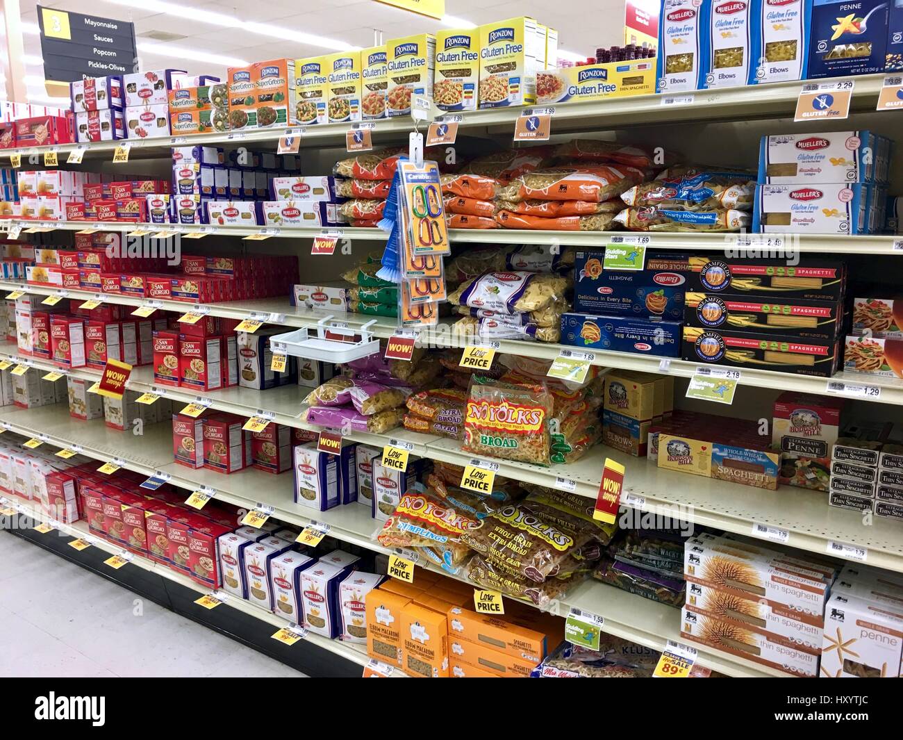 Pasta isle at grocery store Stock Photo - Alamy