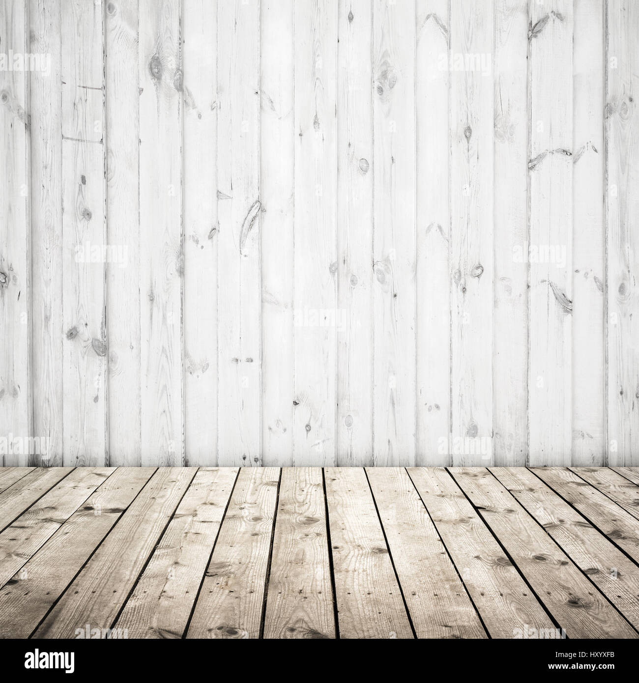 White wall and wooden floor, abstract empty square interior background ...